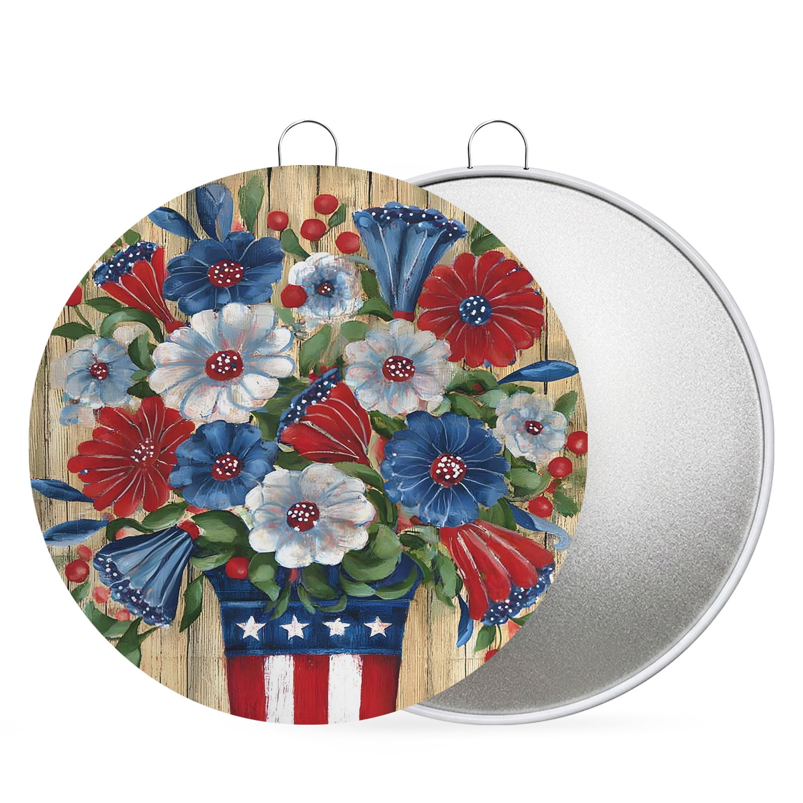 4th of July Round Metal Signs for Outside Poppy Flower Vase Tin Signs ...