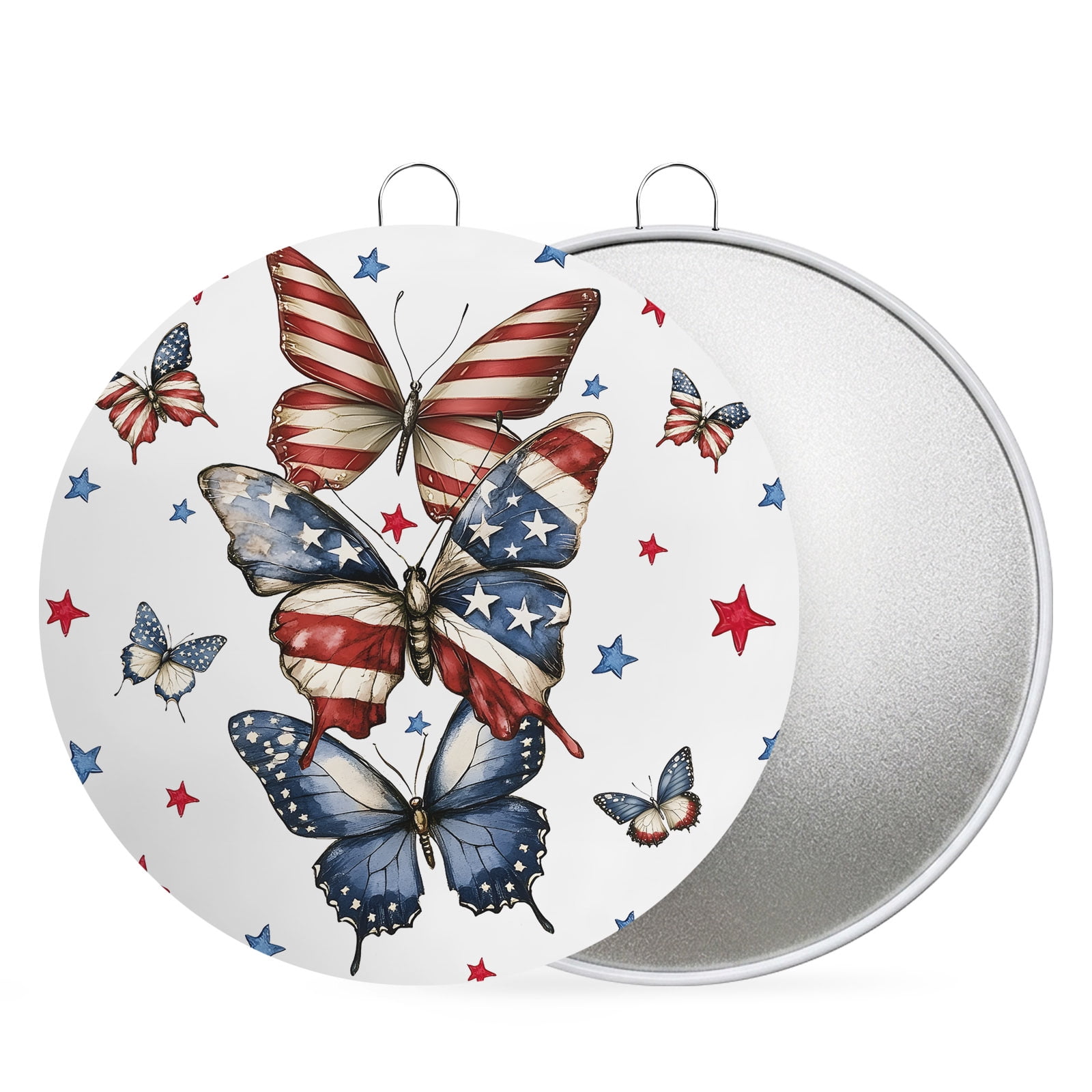 4th of July Round Metal Signs for Outside Red Blue Stars Butterfly Tin ...