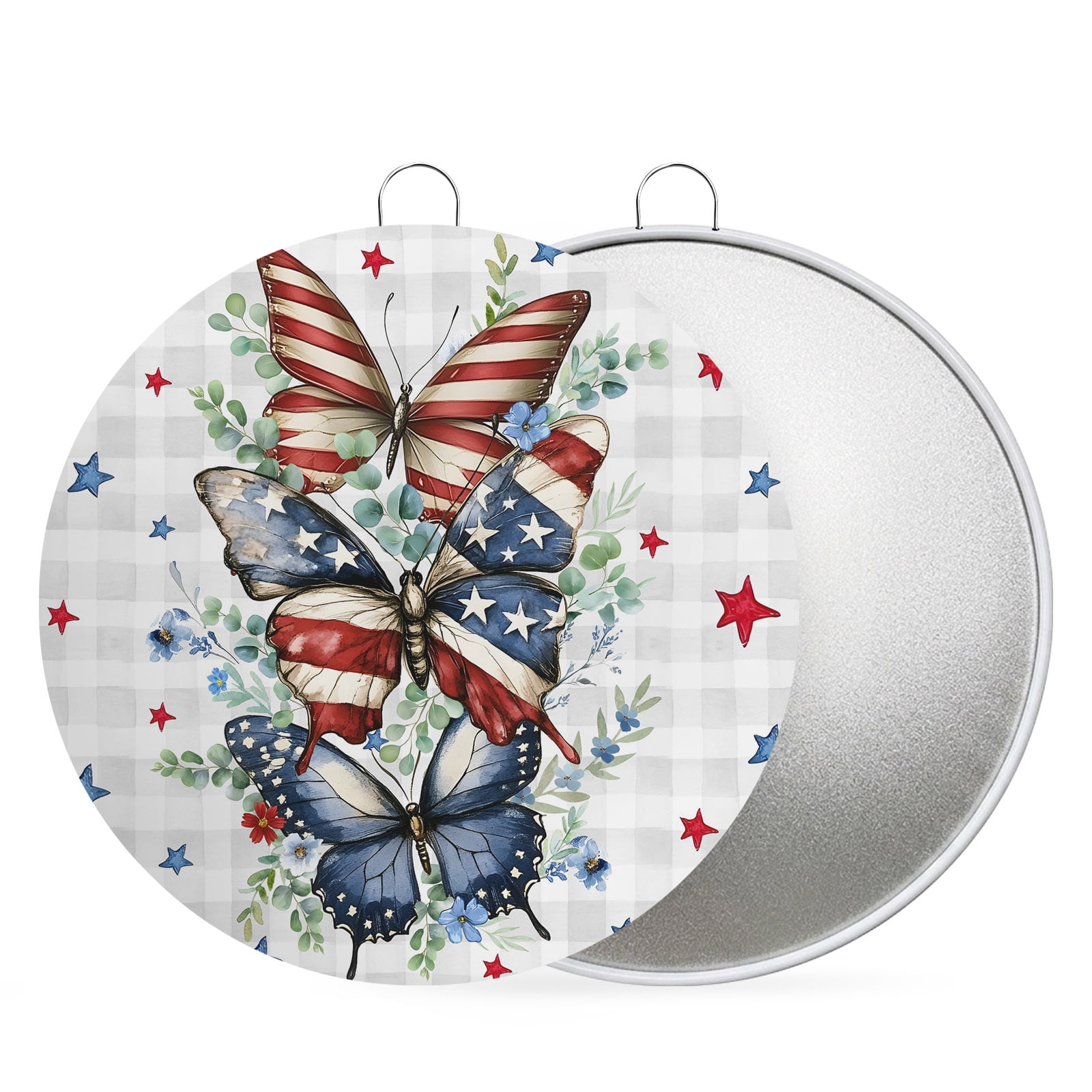 4th of July Round Metal Signs for Outside Red Blue Stars Butterfly Tin ...