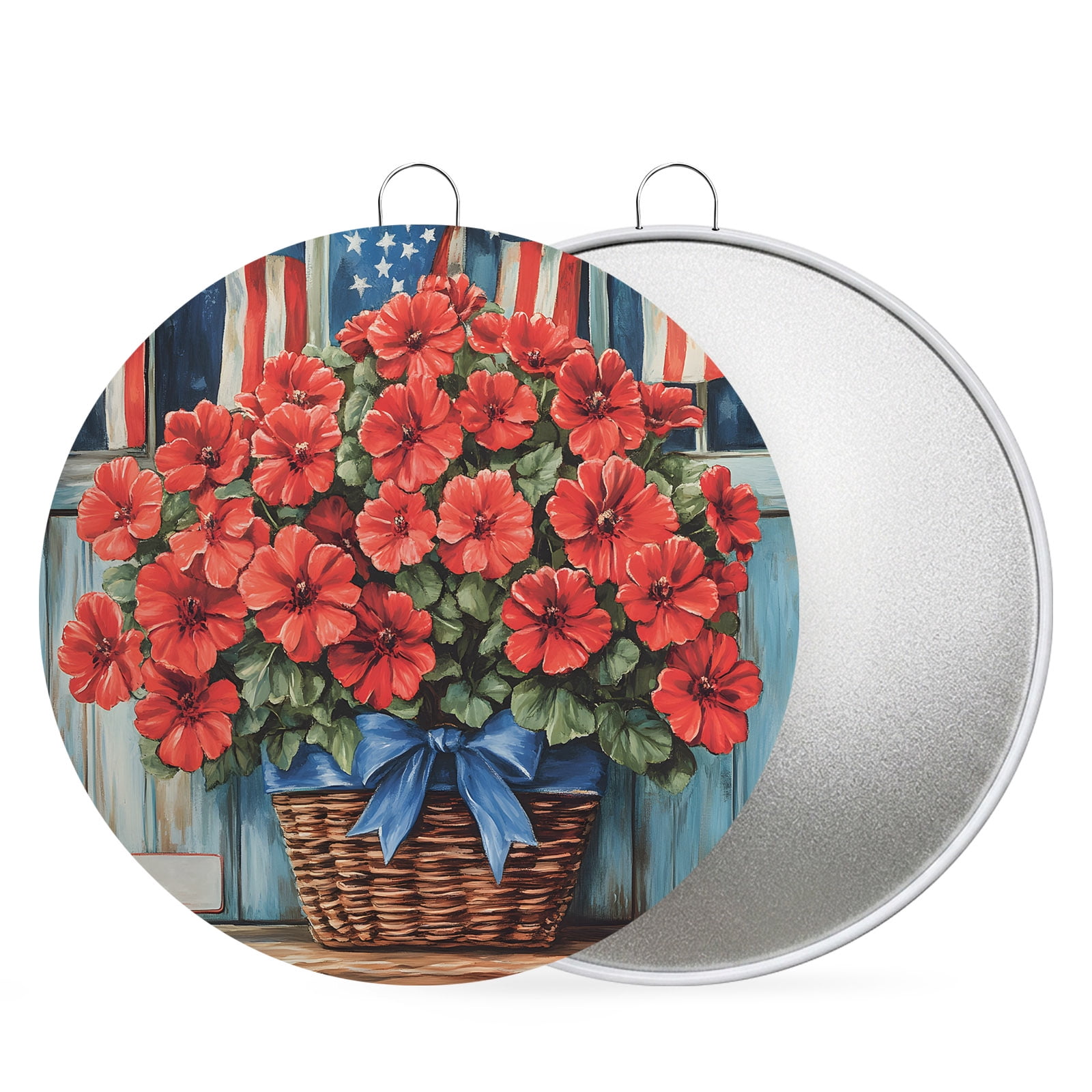 4th of July Round Metal Signs for Outside Red Poppy Bouquet Tin Signs ...