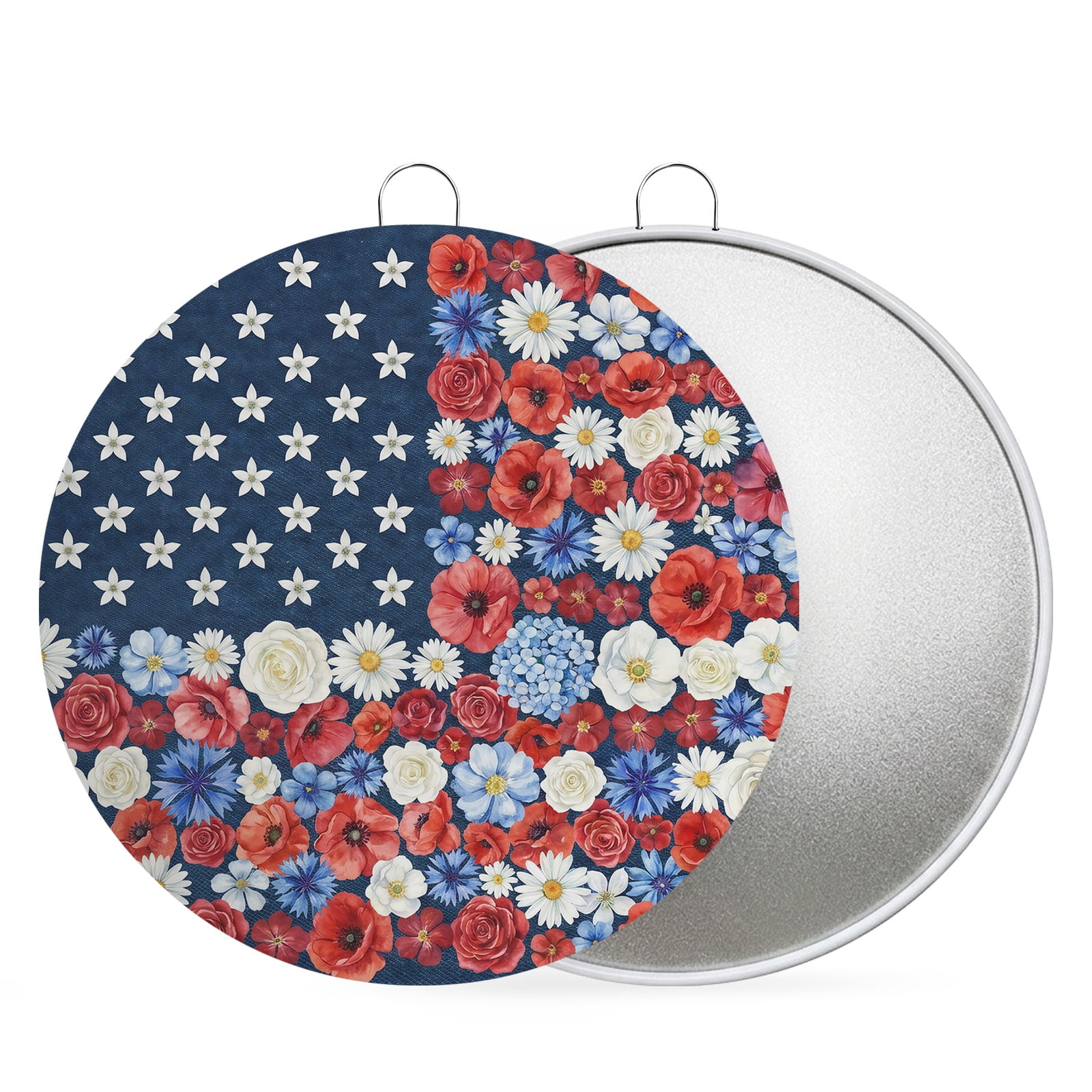 4th of July Round Metal Signs for Outside Red White and Blue Poppy Tin ...
