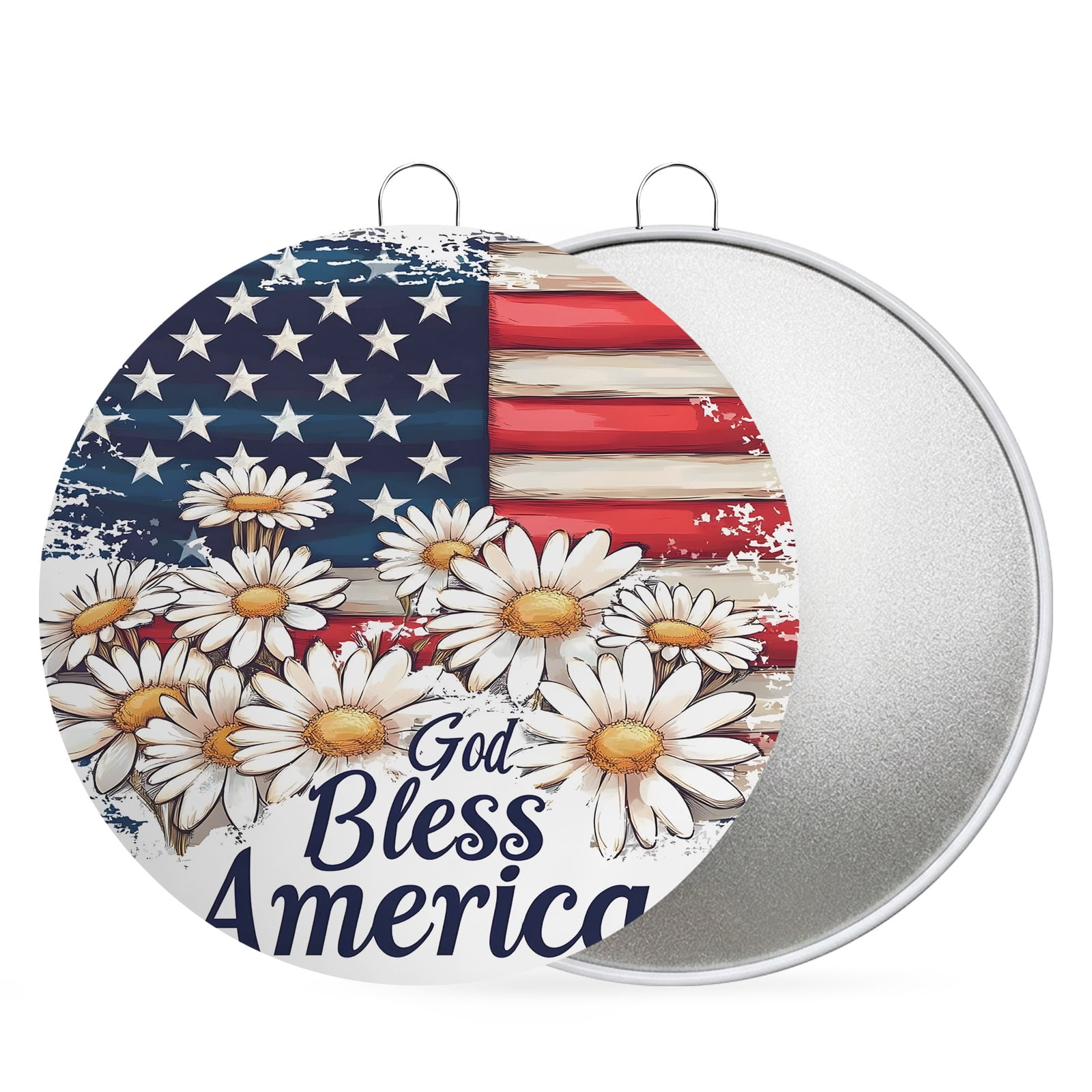 4th of July Round Metal Signs for Outside Retro Patriotic USA Flag Tin ...