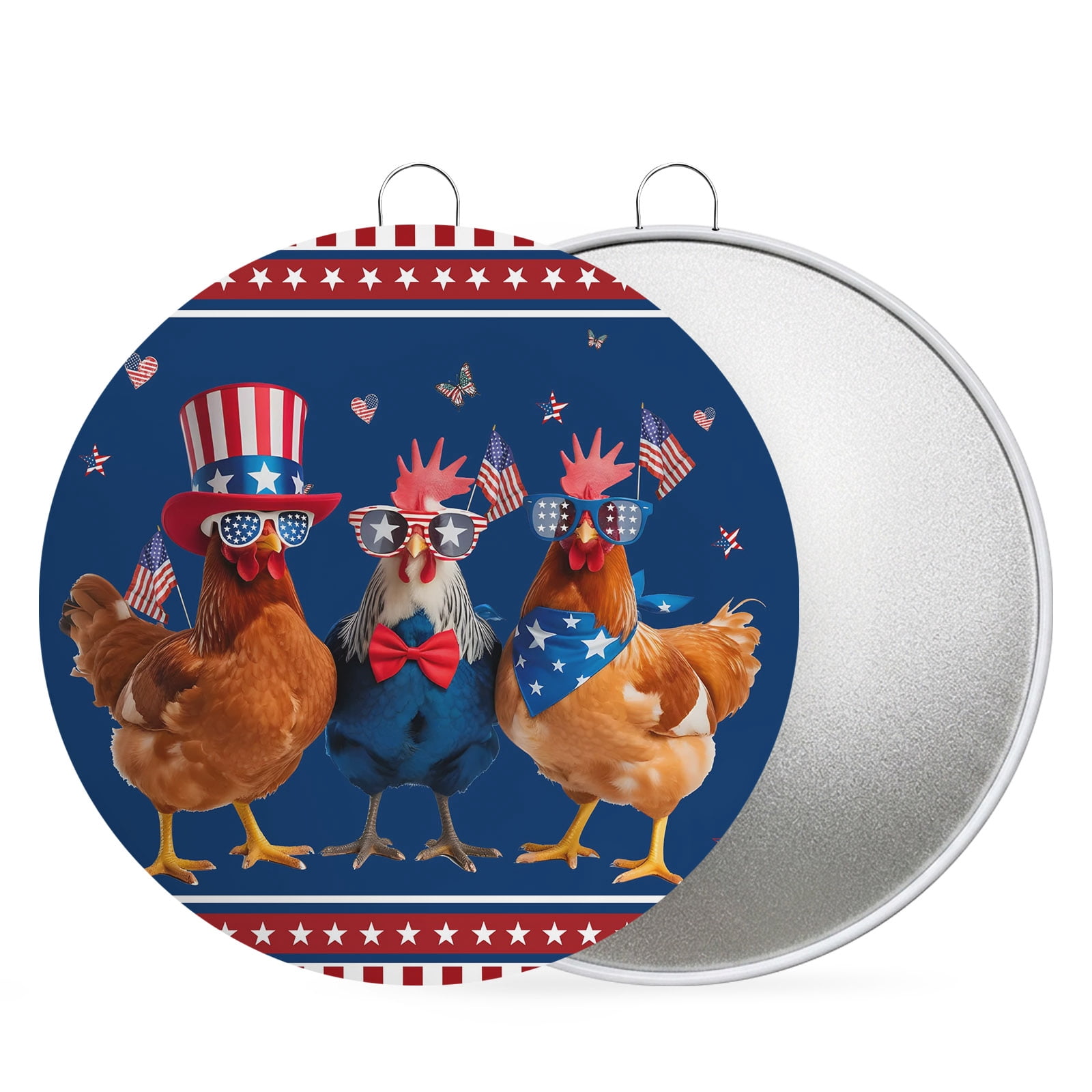 4th of July Round Metal Signs for Outside Sunglasses Chickens Tin Signs ...