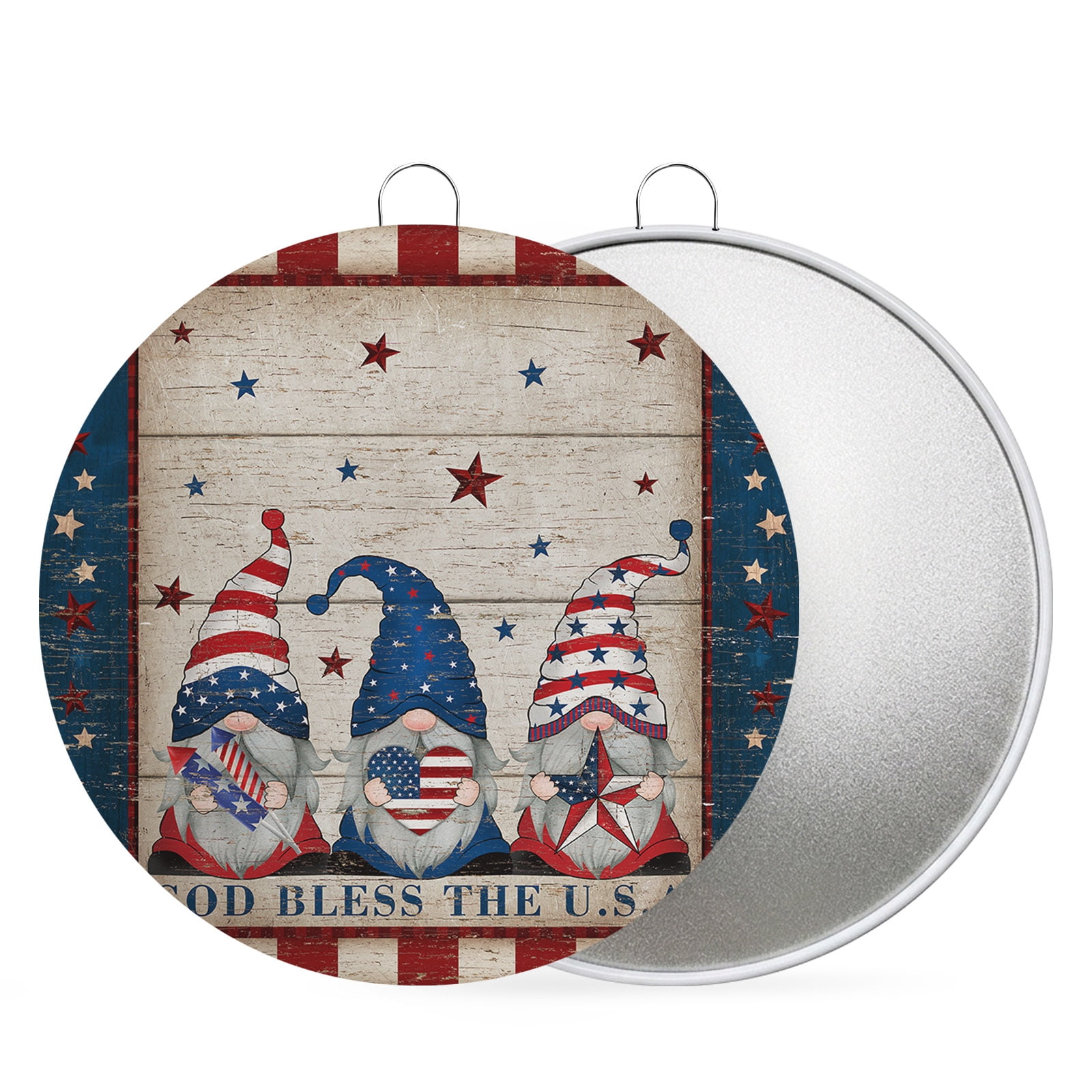 4th of July Round Metal Signs for Outside US Flag Gnome Tin Signs ...