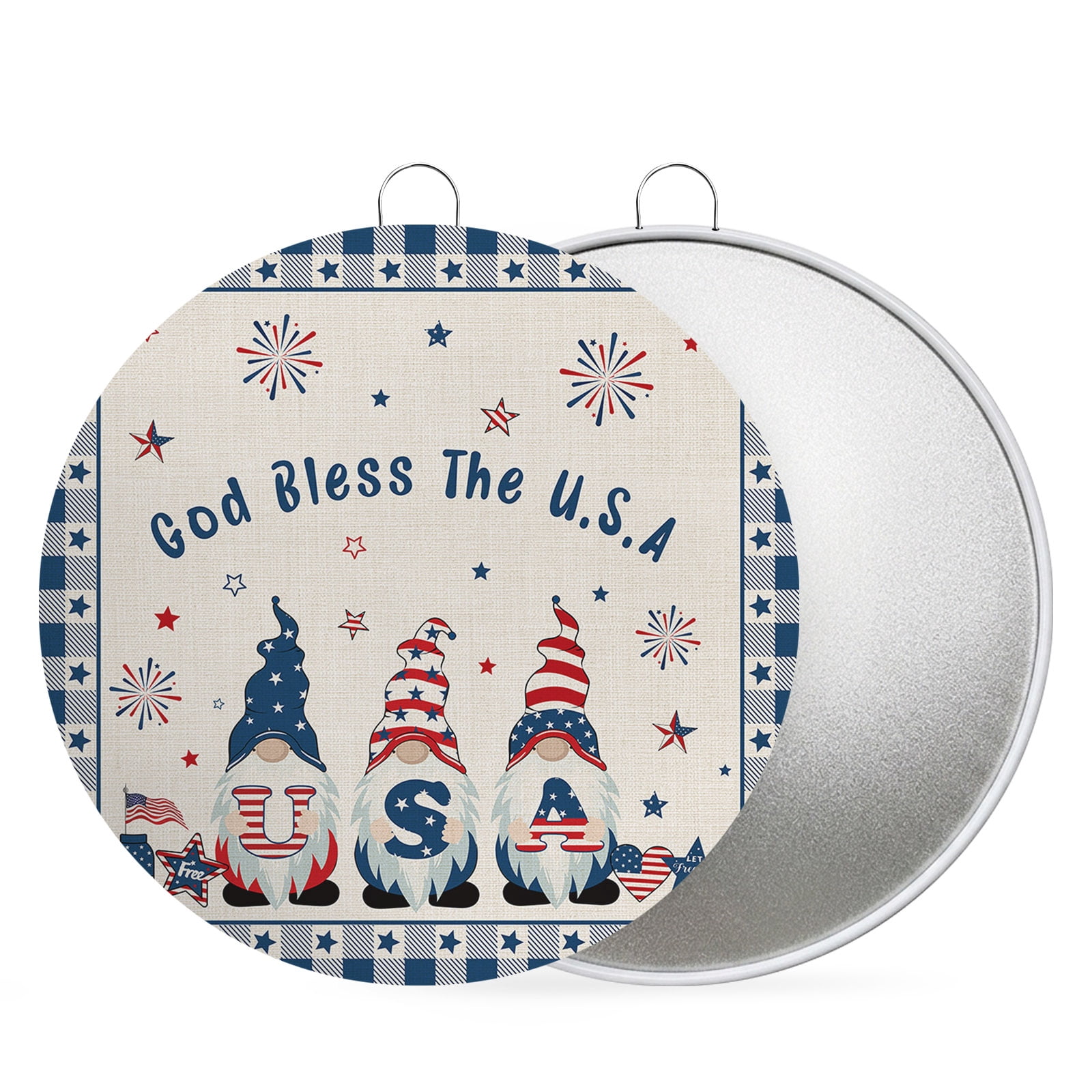 4th of July Round Metal Signs for Outside US Flag Stars Stripes Tin ...