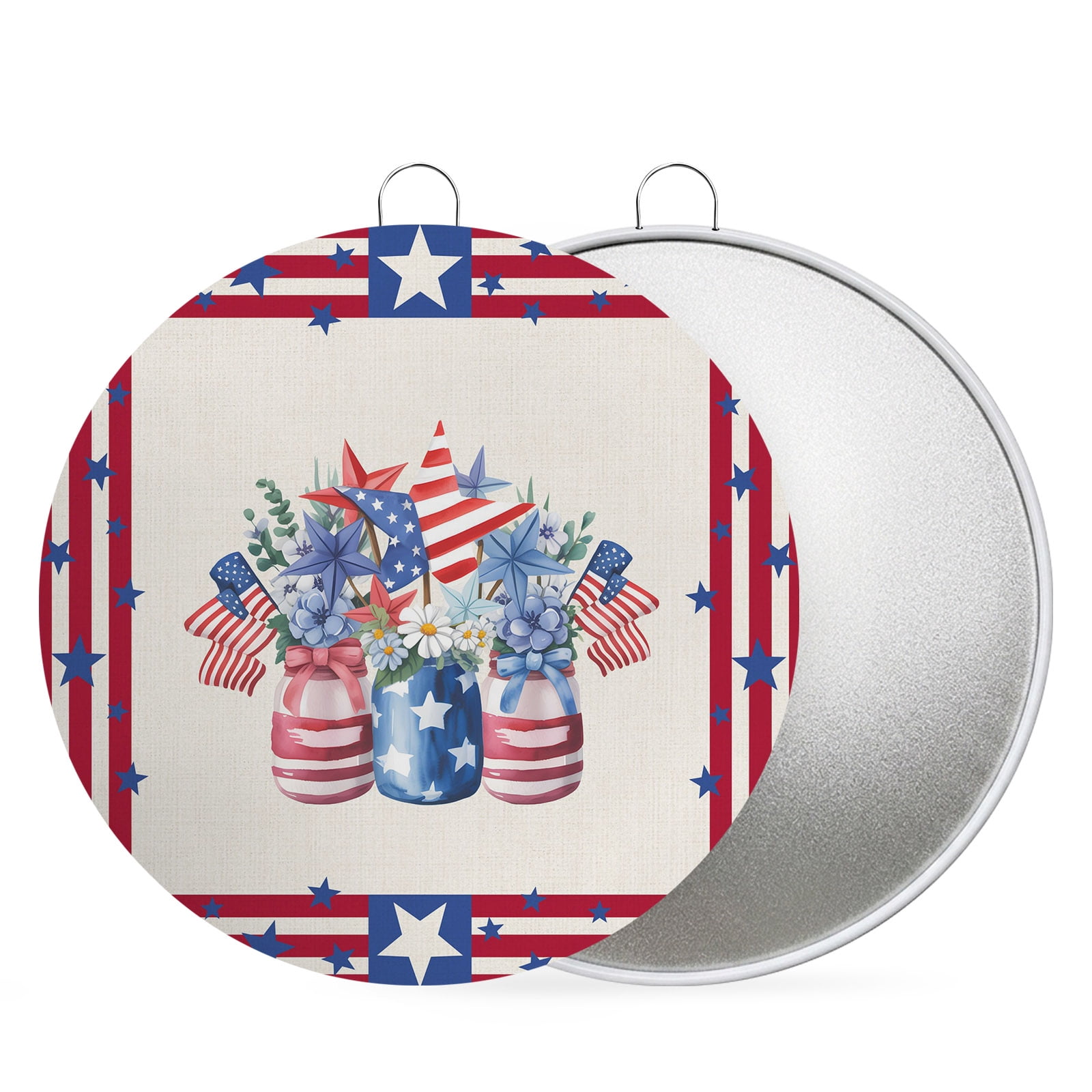 4th of July Round Metal Signs for Outside USA Flag Flower Vase Tin ...
