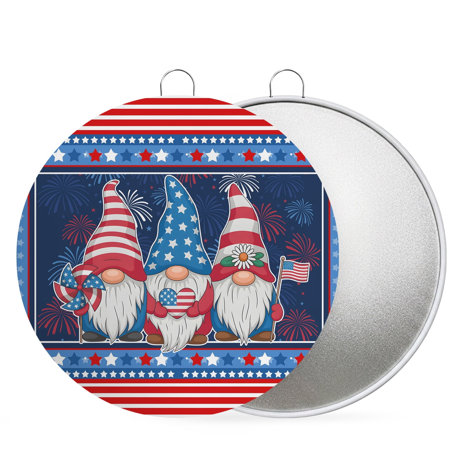 4th of July Round Metal Signs for Outside USA Flag Gnomes Tin Signs ...