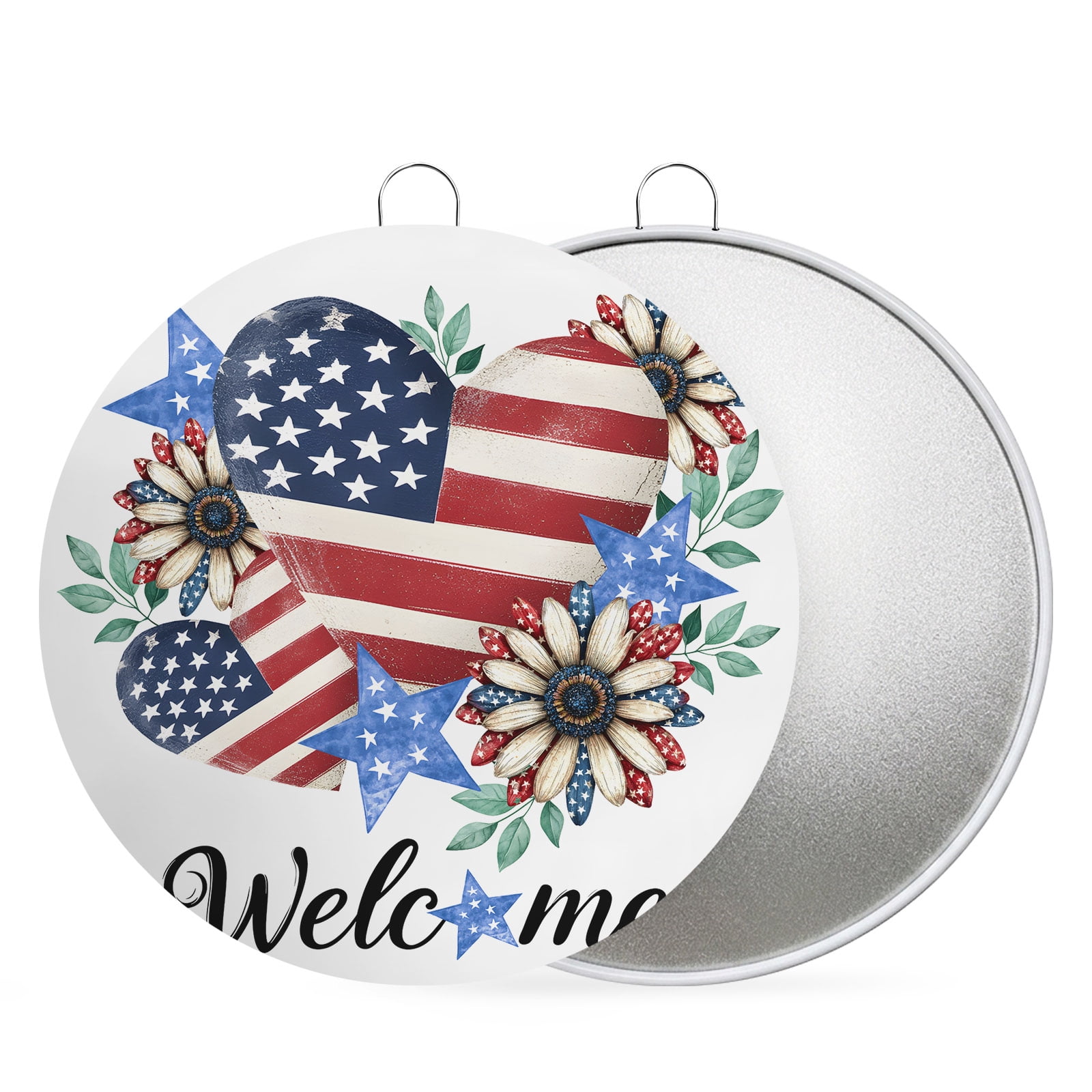 4th of July Round Metal Signs for Outside Welcome Stars Stripes Tin ...