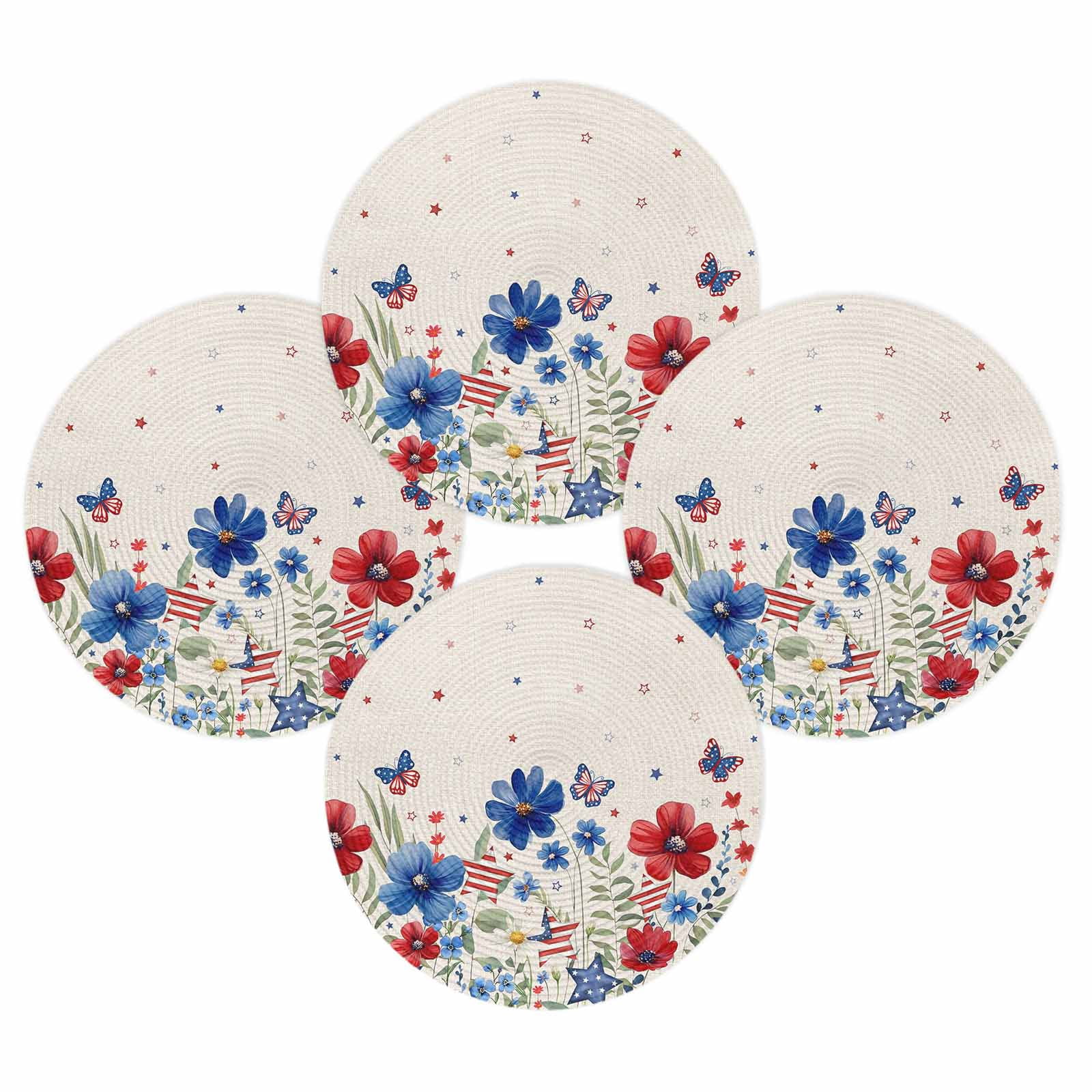4th of July Round Placemats Set of 4 American Flag Butterfly Place Mats ...