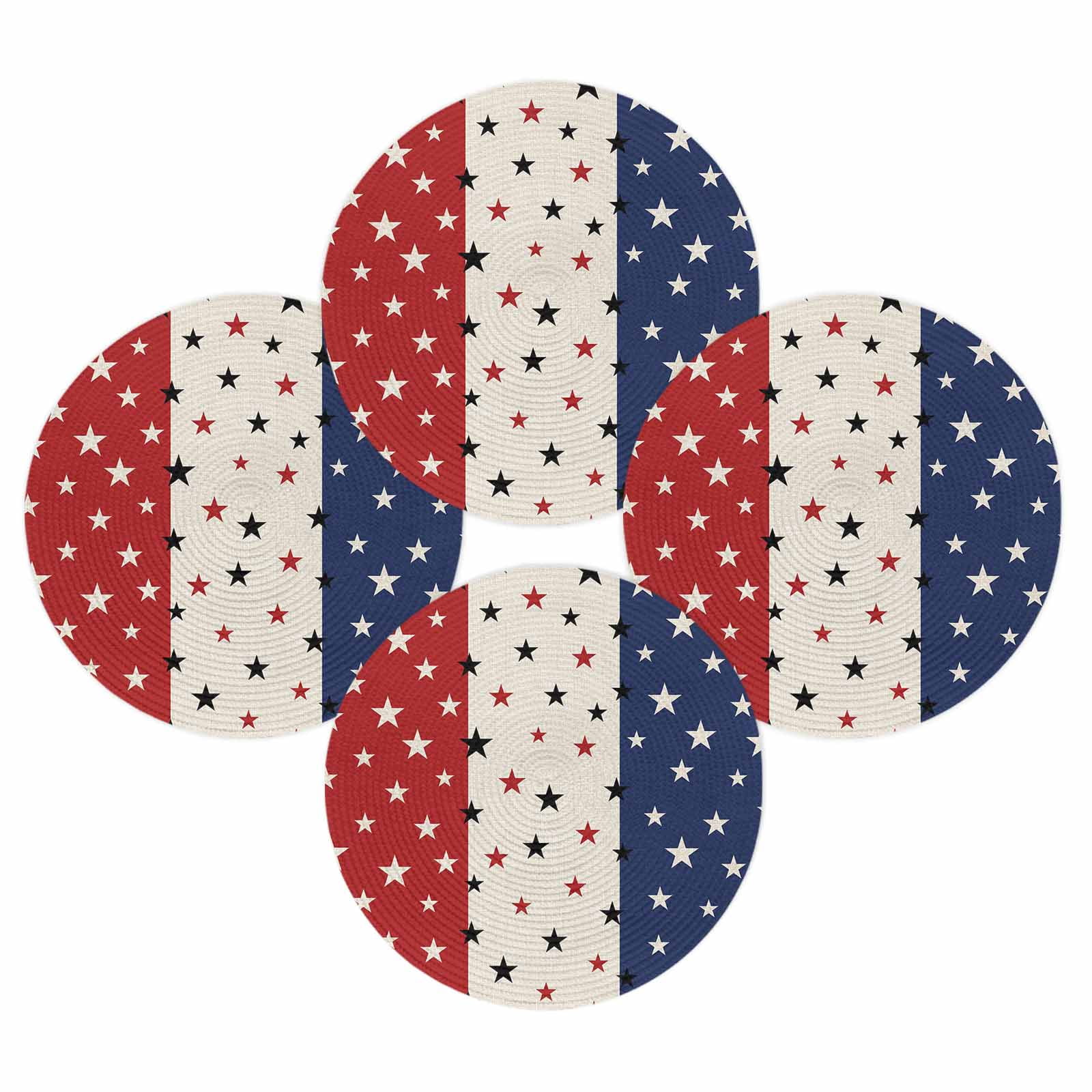 4th of July Round Placemats Set of 4 Patriotic Stars Red White and Blue ...