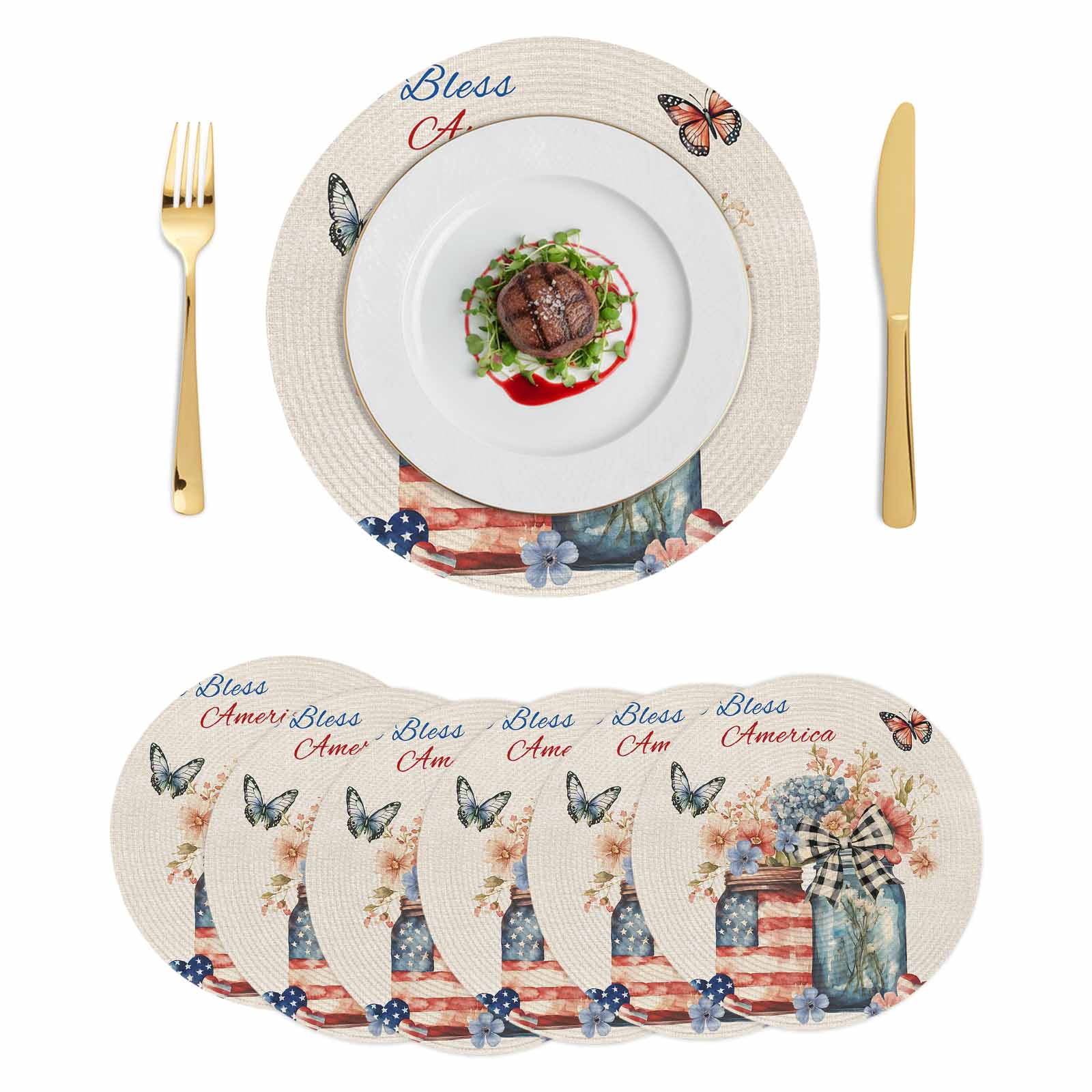 4th of July Round Placemats Set of 6 Independence Day Spring Floral ...