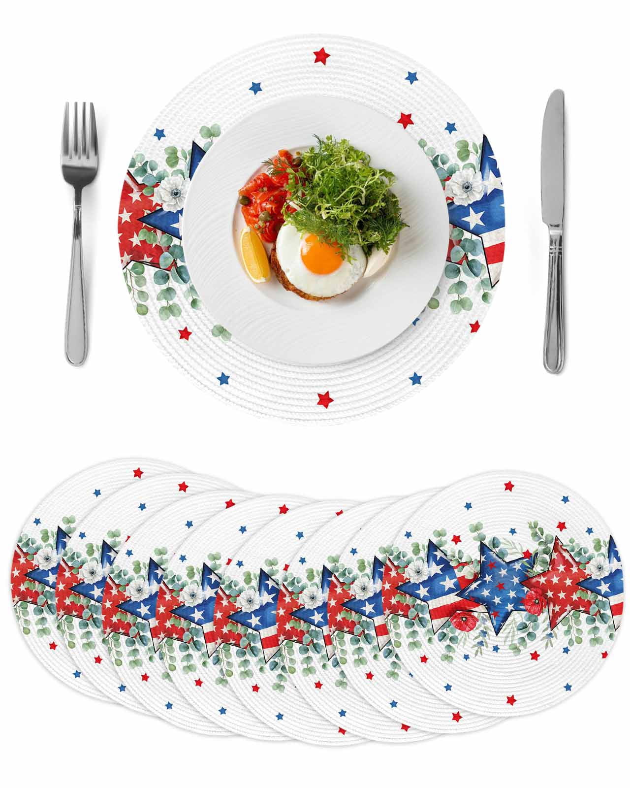 4th of July Round Placemats Set of 8 for Dinning Tables,Heat-proof ...