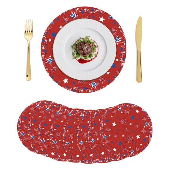 4th of July Round Placemats Set of 8 Red Independence Day Star Blue ...