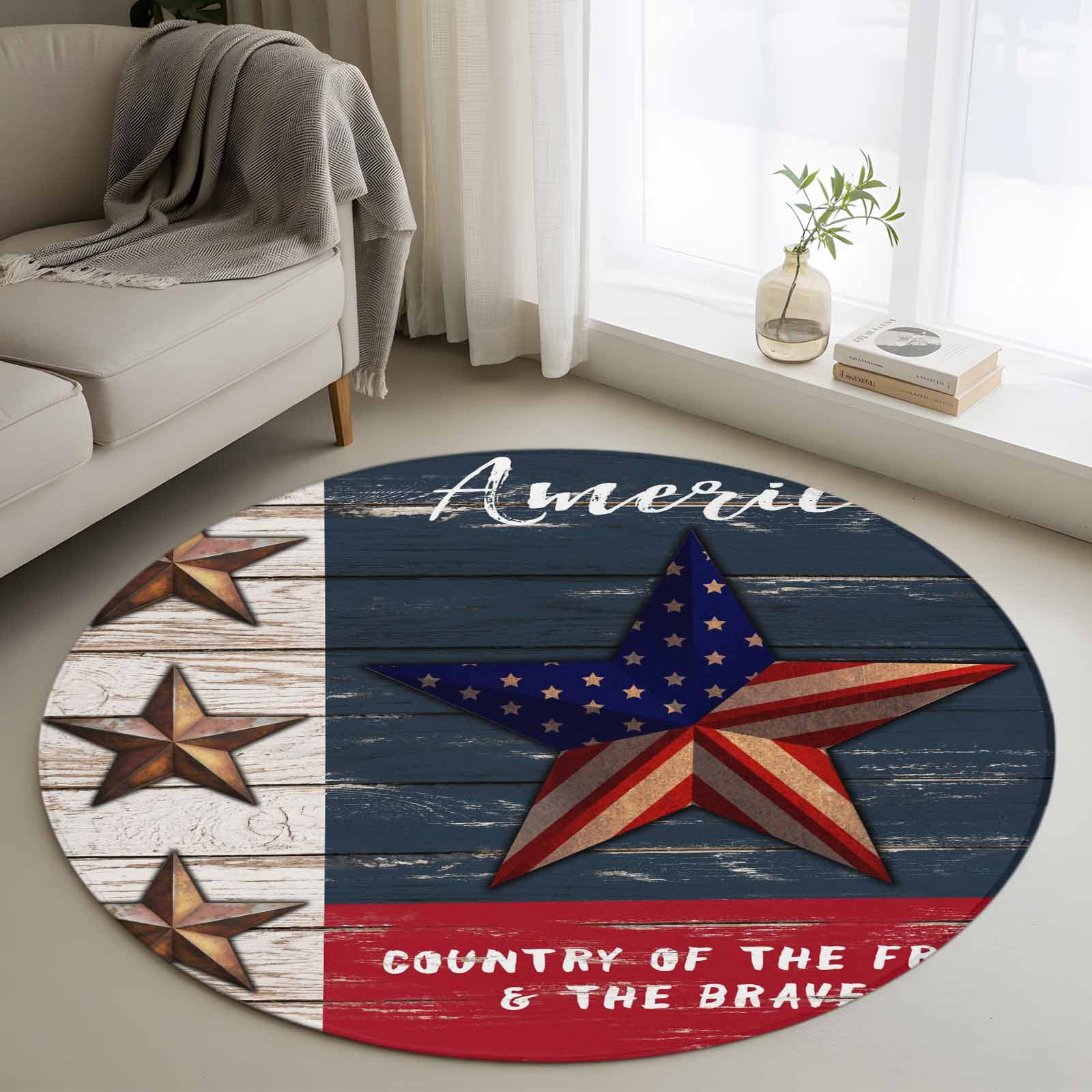 4th of July Round Rug 4ft Washable Circle Entryway Rugs Non Slip ...