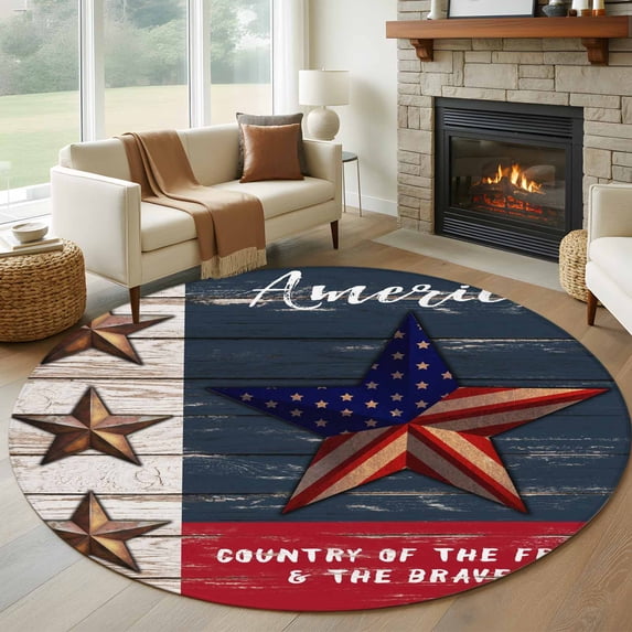 4th of July Round Rug 5ft Washable Circle Kitchen Rugs Non Slip Country ...
