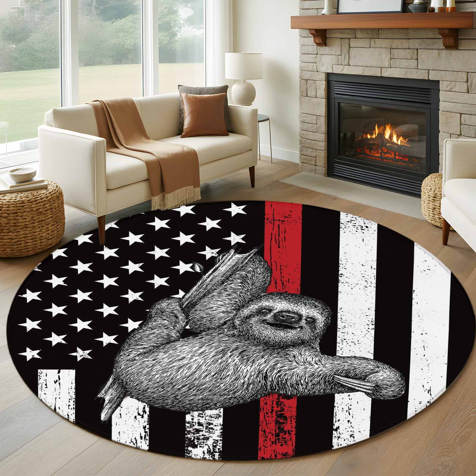 4th of July Round Rug 5ft Washable Circle Kitchen Rugs Non Slip ...