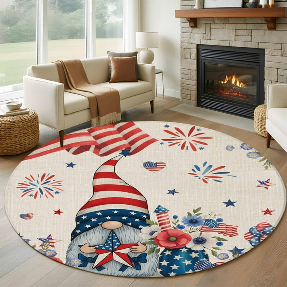 4th of July Round Rug 6ft Washable Circle Kitchen Rugs Non Slip Retro ...