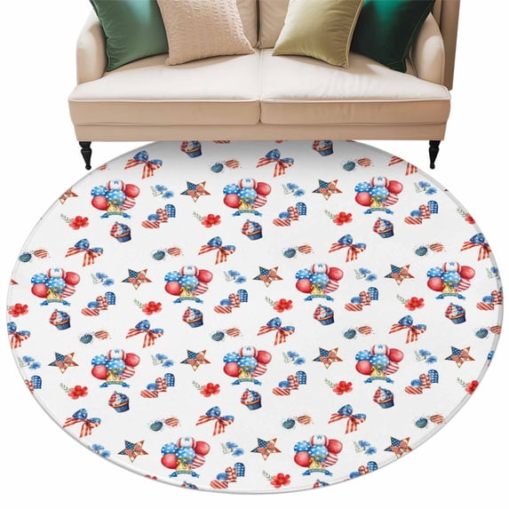 4th of July Round Rug 8ft Washable Circle Rugs Non Slip USA Flag ...