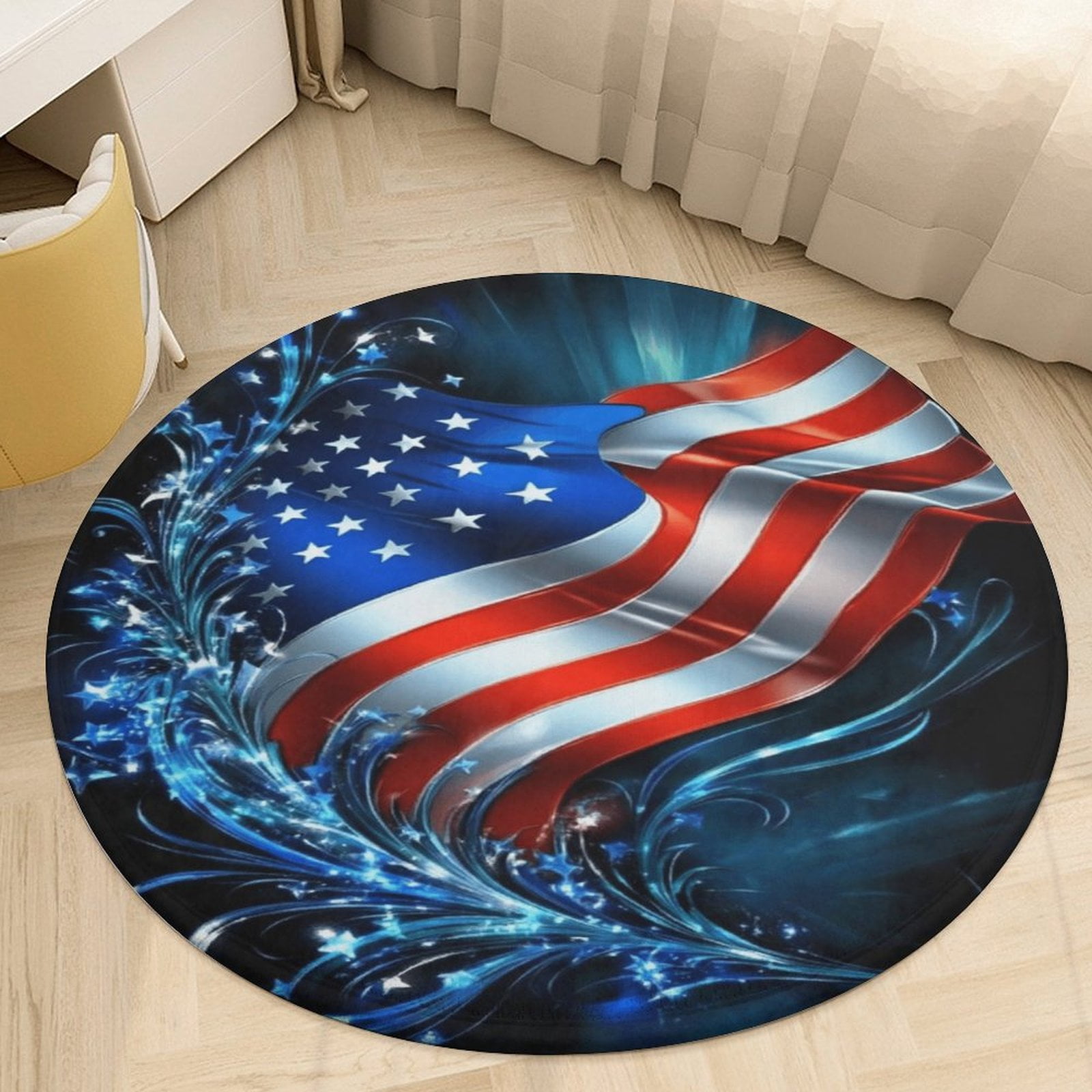 4th of July Round Rugs -Washable Non-Slip Small Round Area Rug Throw Soft Circle Rugs for ...