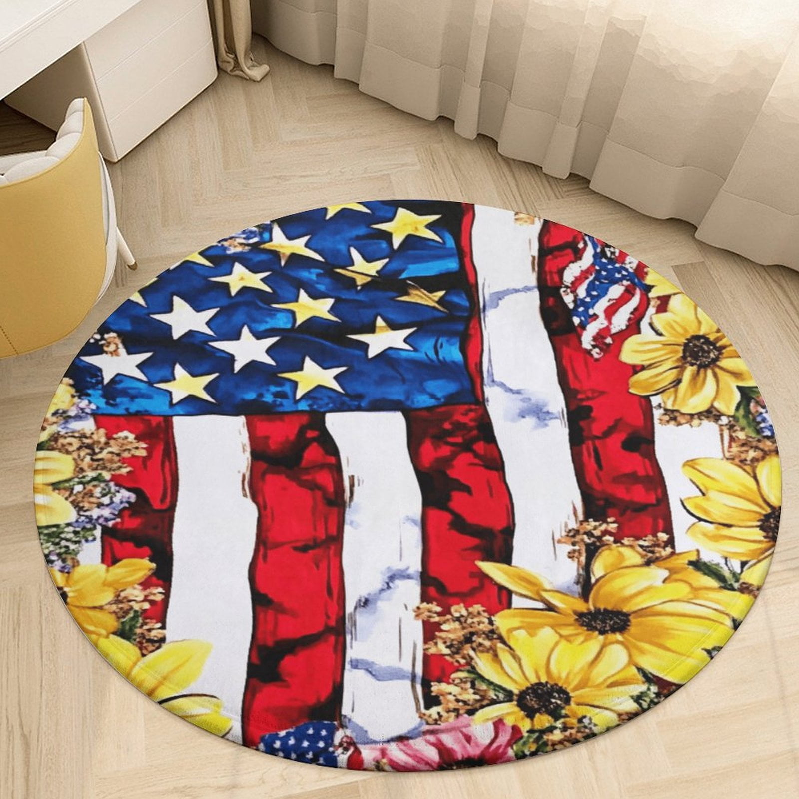 4th of July Round Rugs -Washable Non-Slip Small Round Area Rug Throw ...