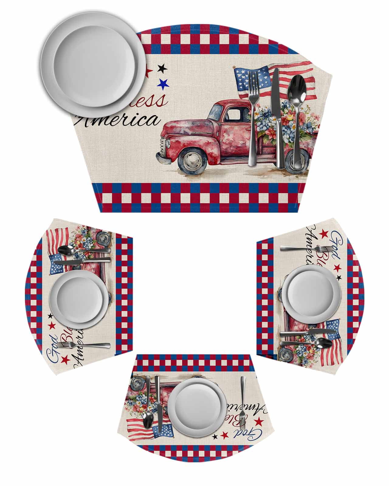 4th of July Round Table Placemats Set of 4 Wedge Placemats, Red Blue ...