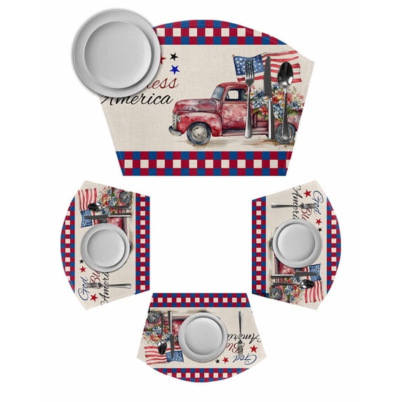 4th of July Round Table Placemats Set of 4 Wedge Placemats, Red Blue ...