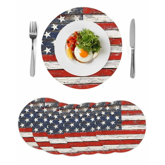 4th of July Round Table Placemats set of 6, Patriotic Wood American ...