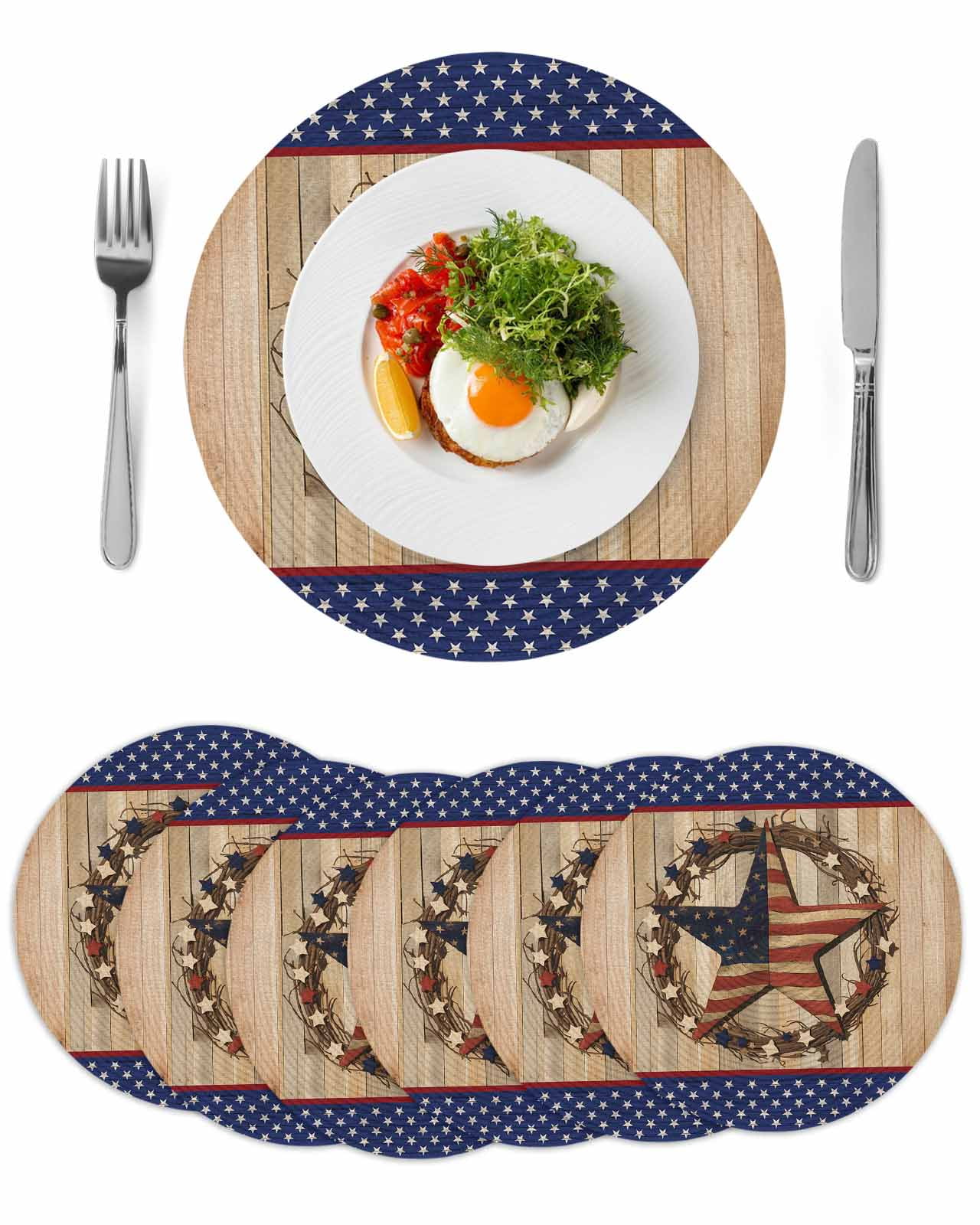 4th of July Round Table Placemats set of 6, Vintage American Star ...
