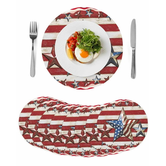 4th of July Round Table Placemats set of 8, Patriotic American Barn ...
