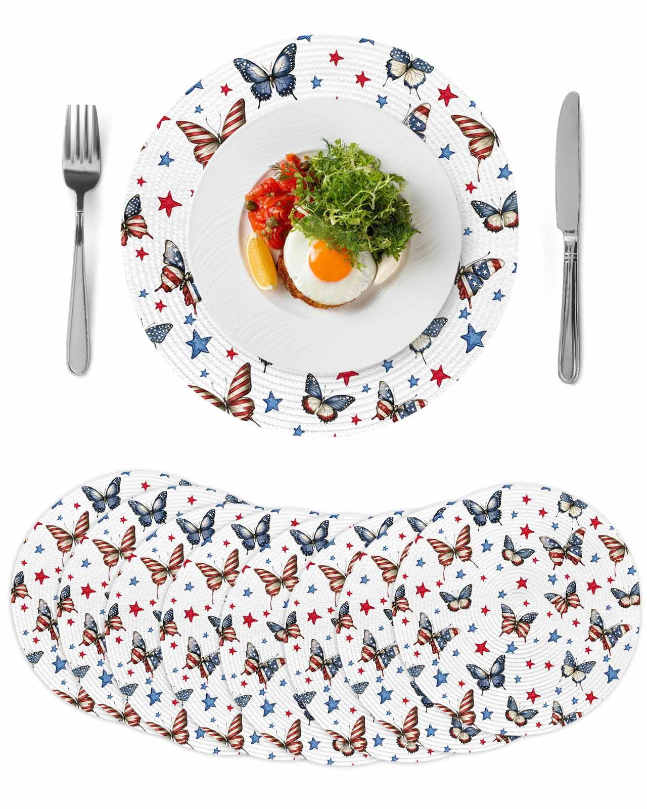 4th of July Round Table Placemats set of 8, Patriotic Butterfly Pattern ...