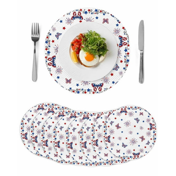 4th of July Round Table Placemats set of 8, Patriotic Butterfly Stars ...