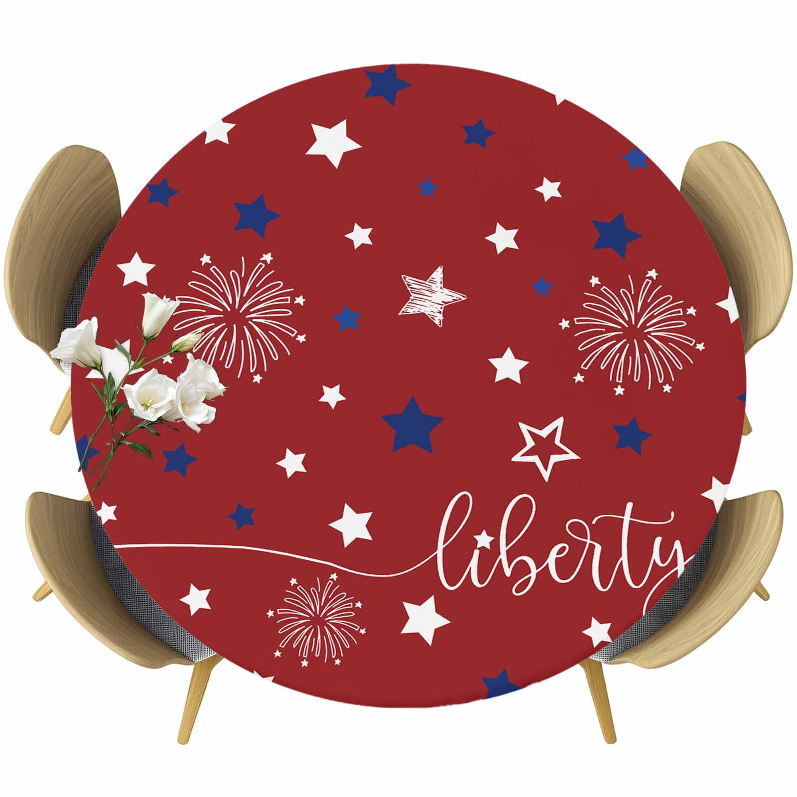 4th of July Round Tablecloth 36-44 Inch Round Fitted Table Cloth with ...