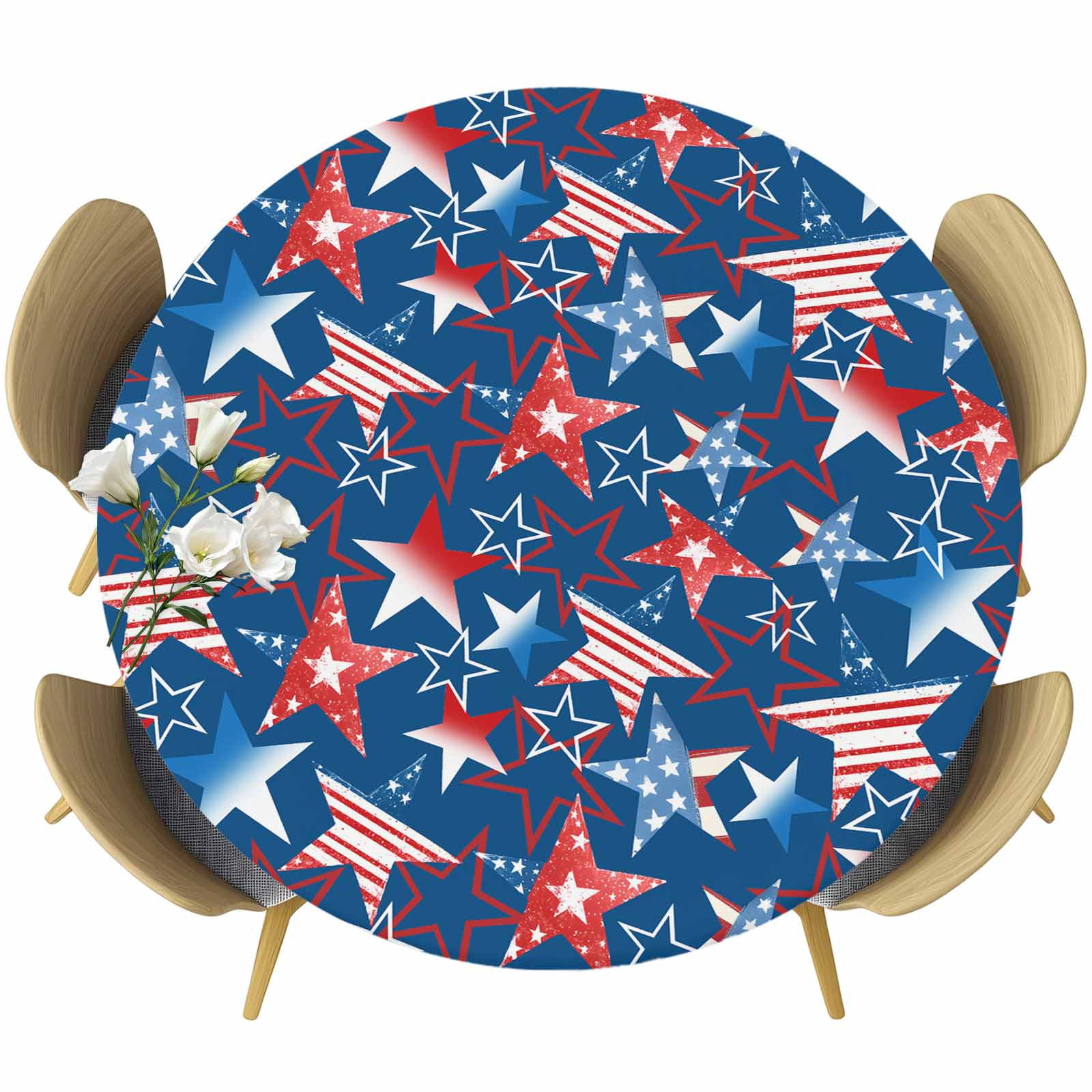 4th of July Round Tablecloth 45-54 Inch Round Fitted Table Cloth with ...