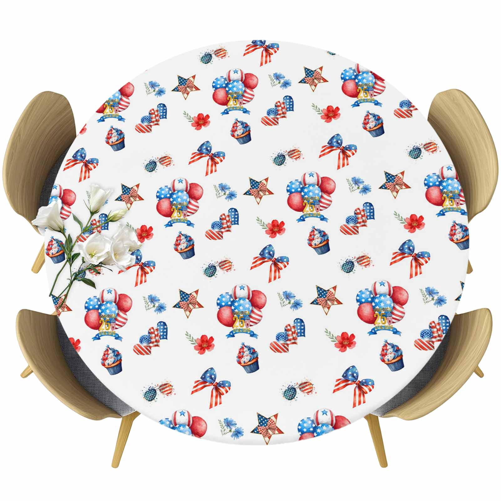 4th of July Round Tablecloth 55-60 Inch Round Fitted Table Cloth with ...