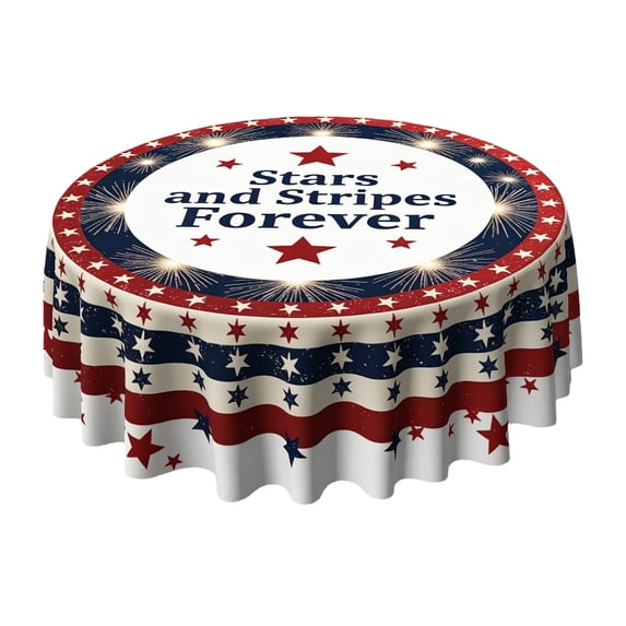 4th of July Round Tablecloth 60 Inch, Patriotic Stars Design Waterproof ...