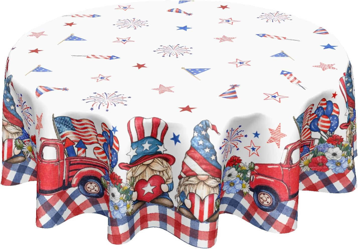 4th of July Round Tablecloth 60 Inch Patriotic Truck Gnome American ...