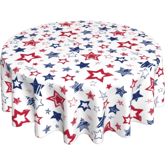4th of July Round Tablecloth 70 Inch Patriotic Memorial Day Red Blue ...