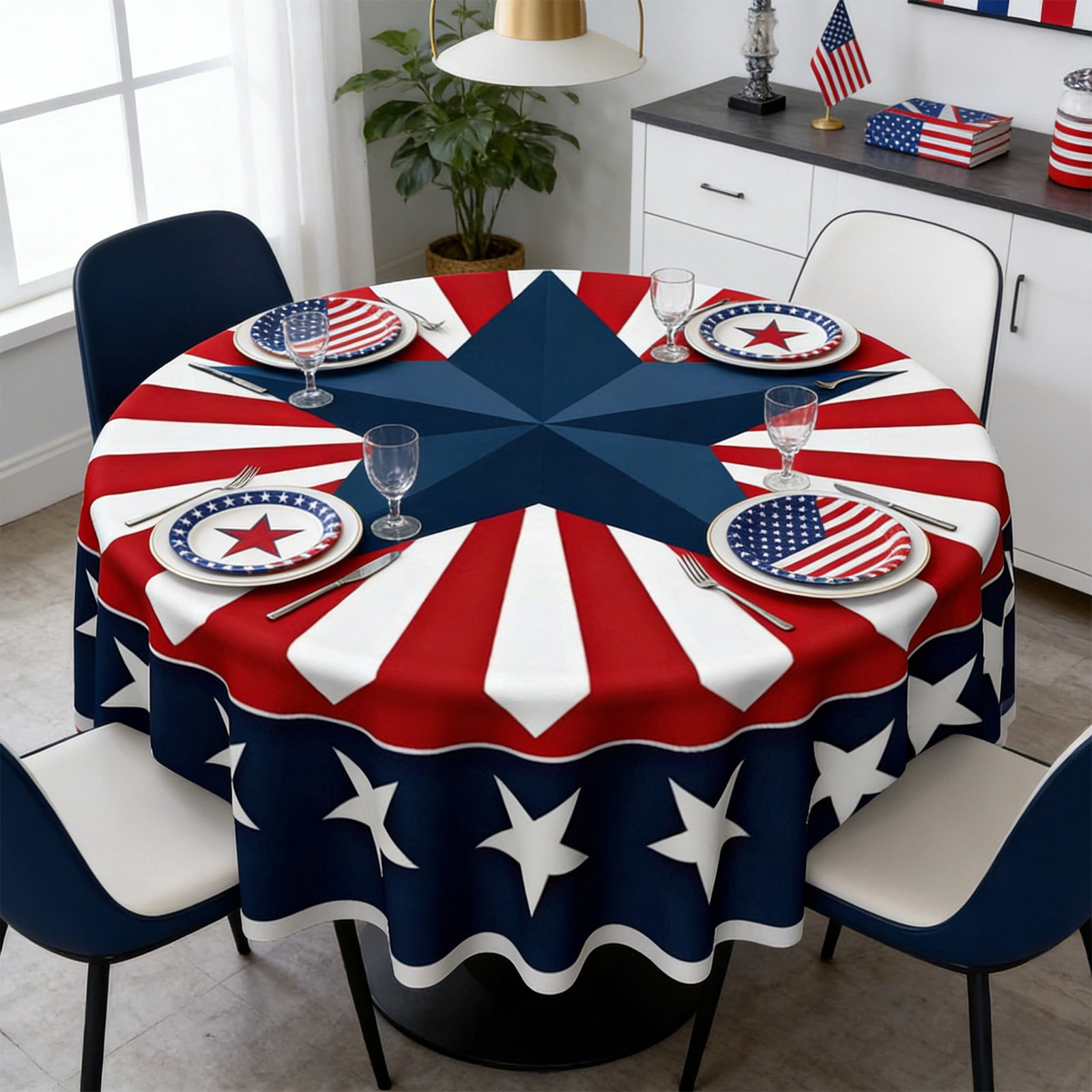 4th of July Round Tablecloth,American Flag Patriotic Table Cloth ...