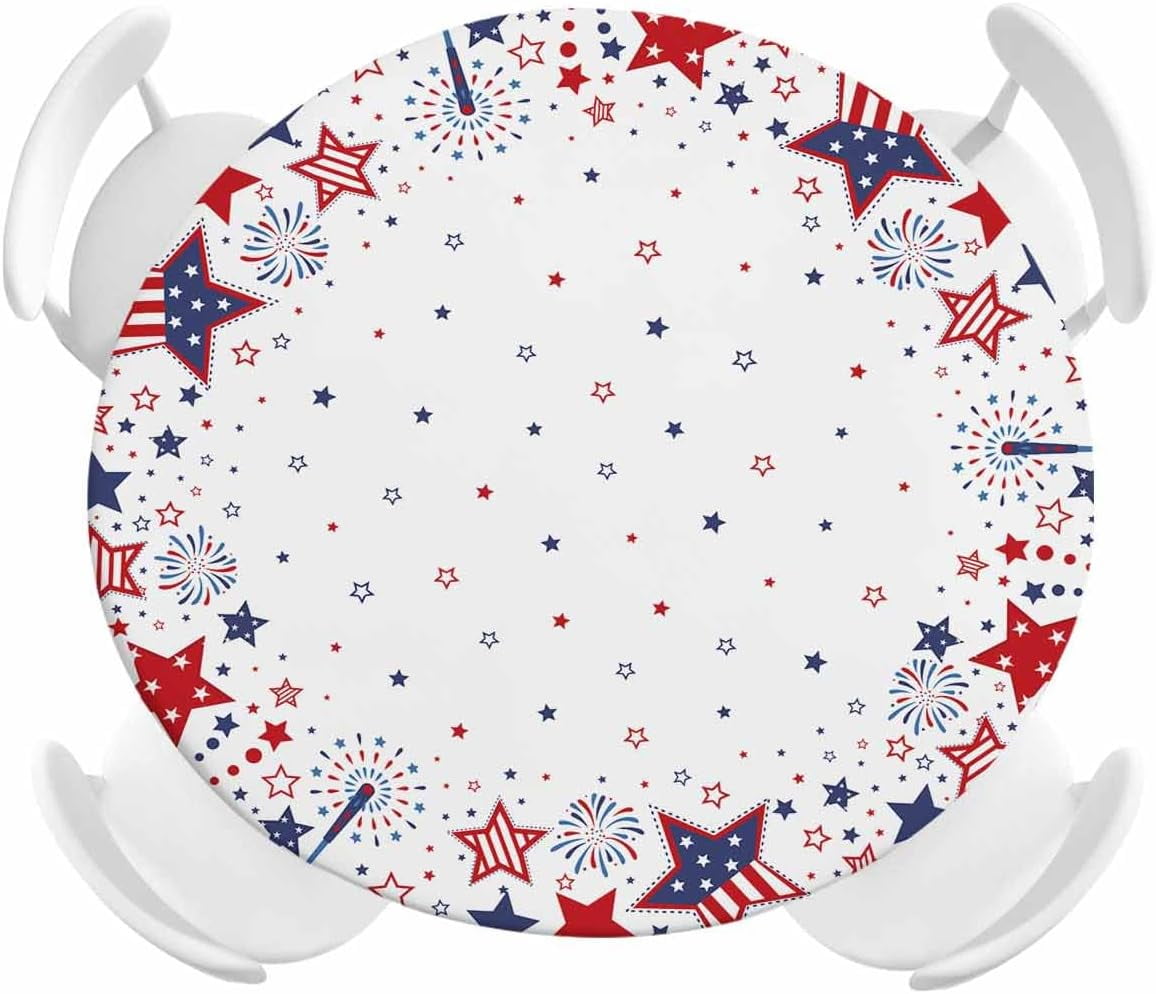 4th of July Round Tablecloth Fitted Elastic Edged Table Cover Red White ...