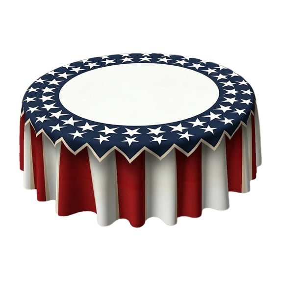 4th Of July Round Tablecloth Patriotic Table Cover Waterproof Stain ...