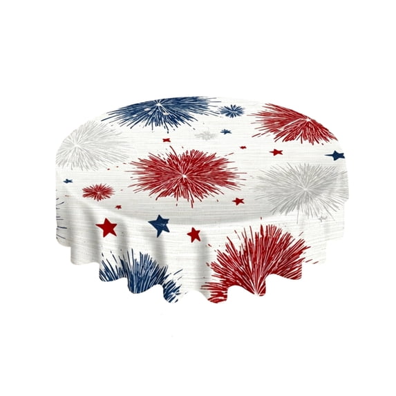 4th of July Round Tablecloth Polyester Patriotic Star Table Cover ...