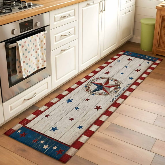 4th of July Runner Rug 2x6 FT, Non Slip Hallway Carpet, Counrty Star on ...