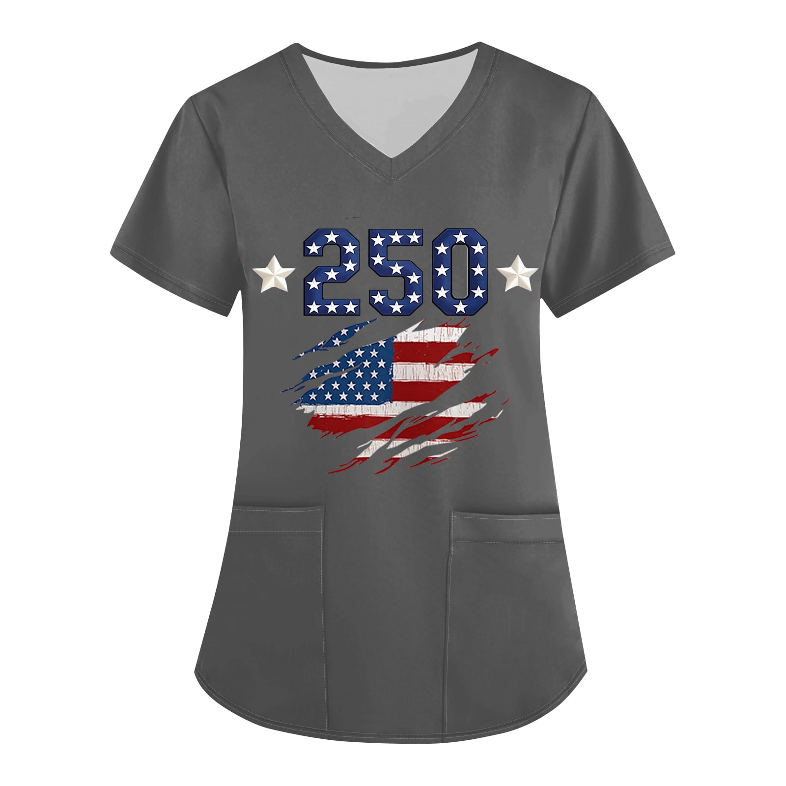 4th of July Scrub Tops Women Loose Short Sleeve Red White and Blue ...