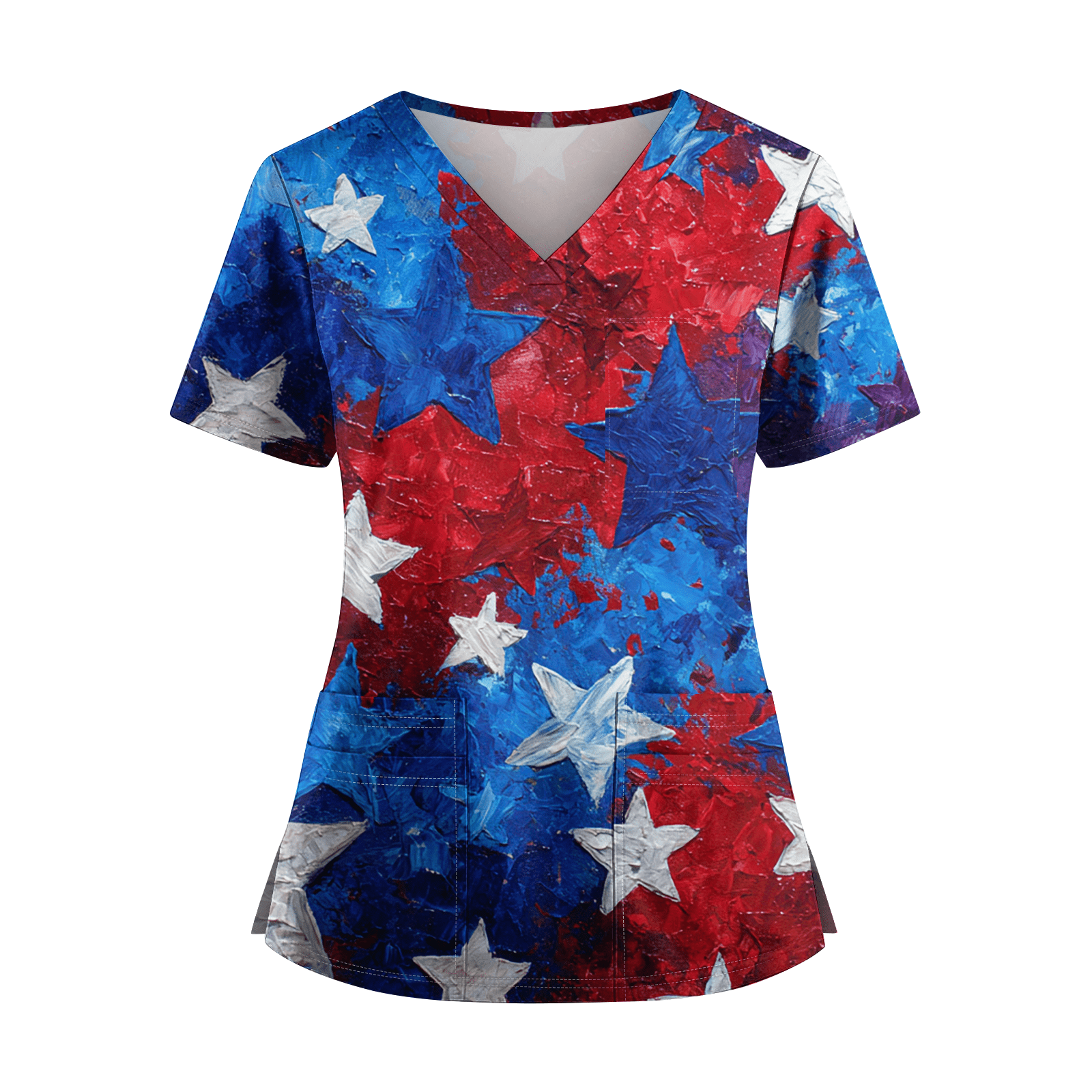 4th of July Scrub Tops for Women Loose V Neck USA Flag Print Scrubs ...