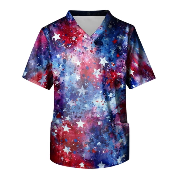4th Of July Scrubs Tops for Men V-Neck Short Sleeve American Flag Print ...