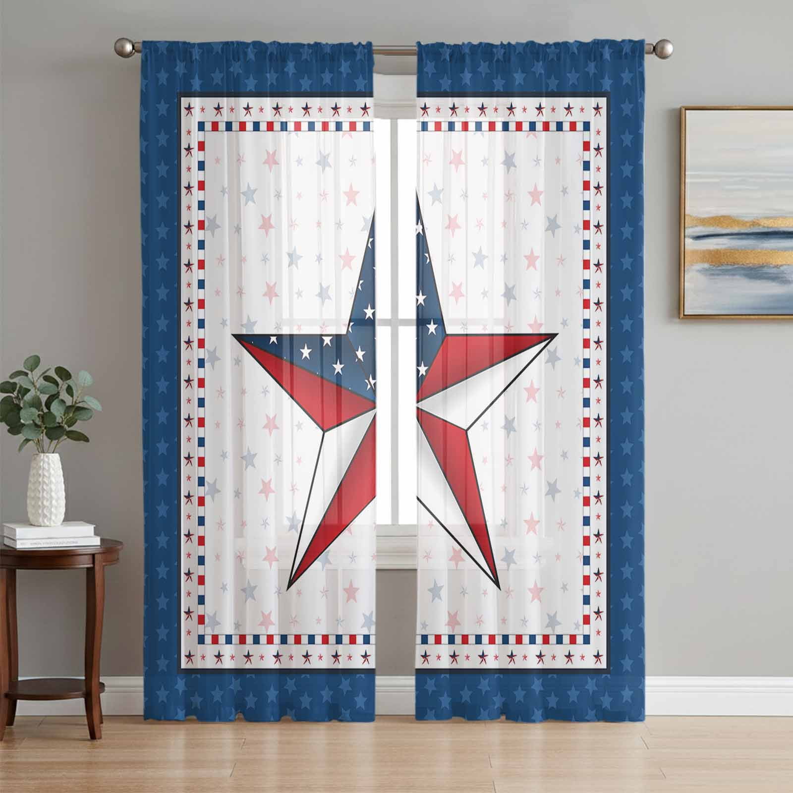 4th of July Semi Sheer Curtains 108 Inch Length 2 Panels Set ...