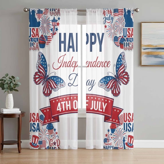 4th of July Semi Sheer Curtains 108 Inch Length 2 Panels Set ...