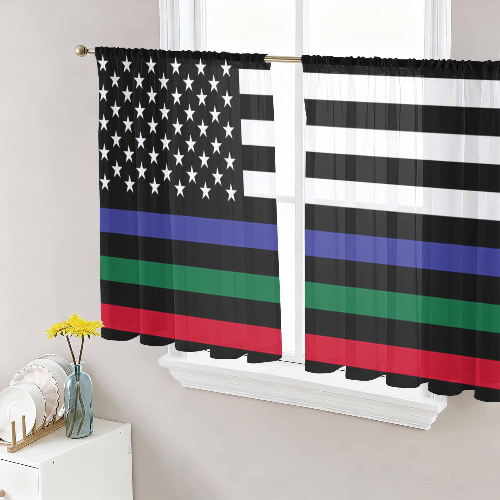 4th of July Semi Sheer Curtains 45 Inch Length 2 Panels Set, Blue Green ...
