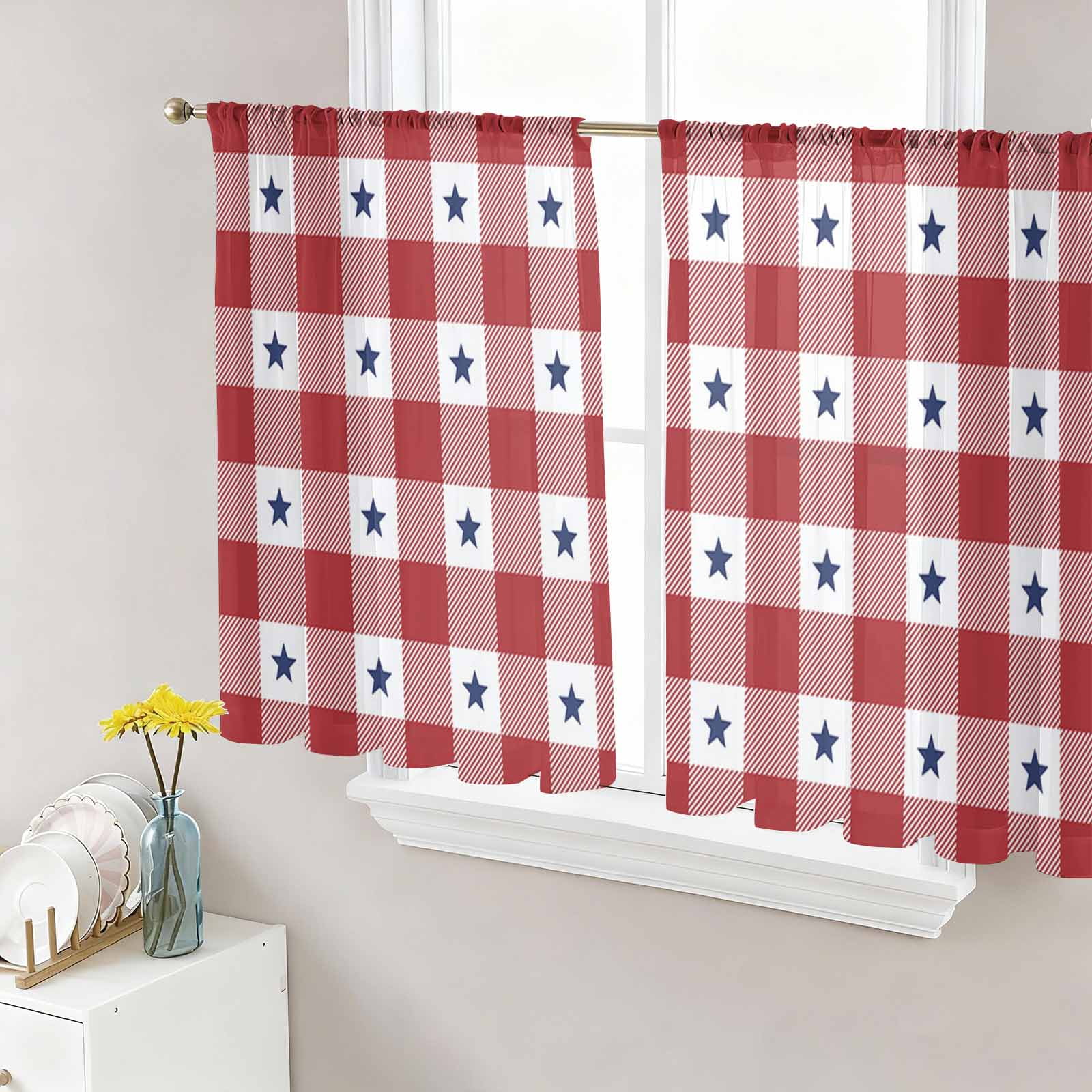 4th of July Semi Sheer Curtains 45 Inch Length 2 Panels Set ...