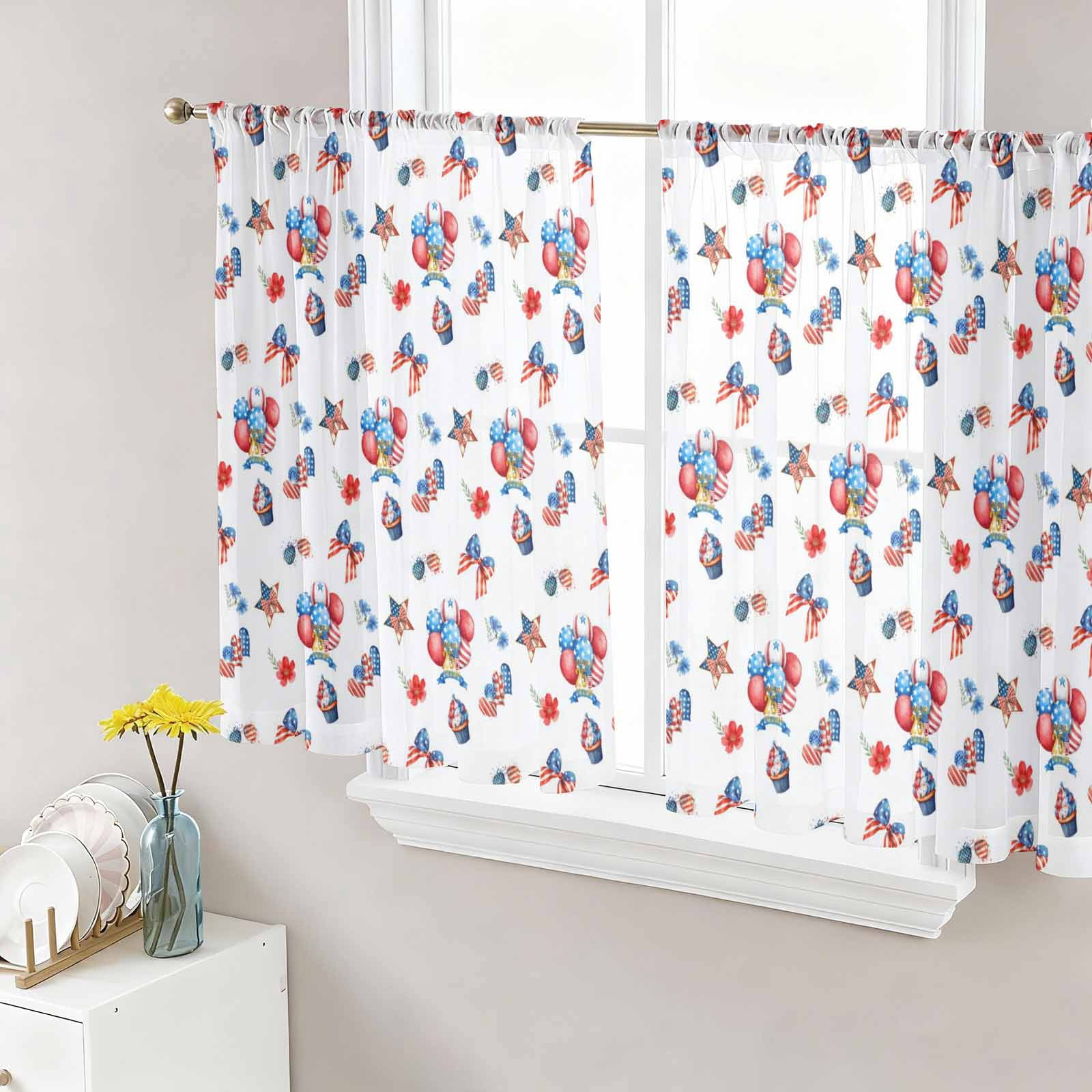 4th of July Semi Sheer Curtains 45 Inch Length 2 Panels Set, USA Flag ...